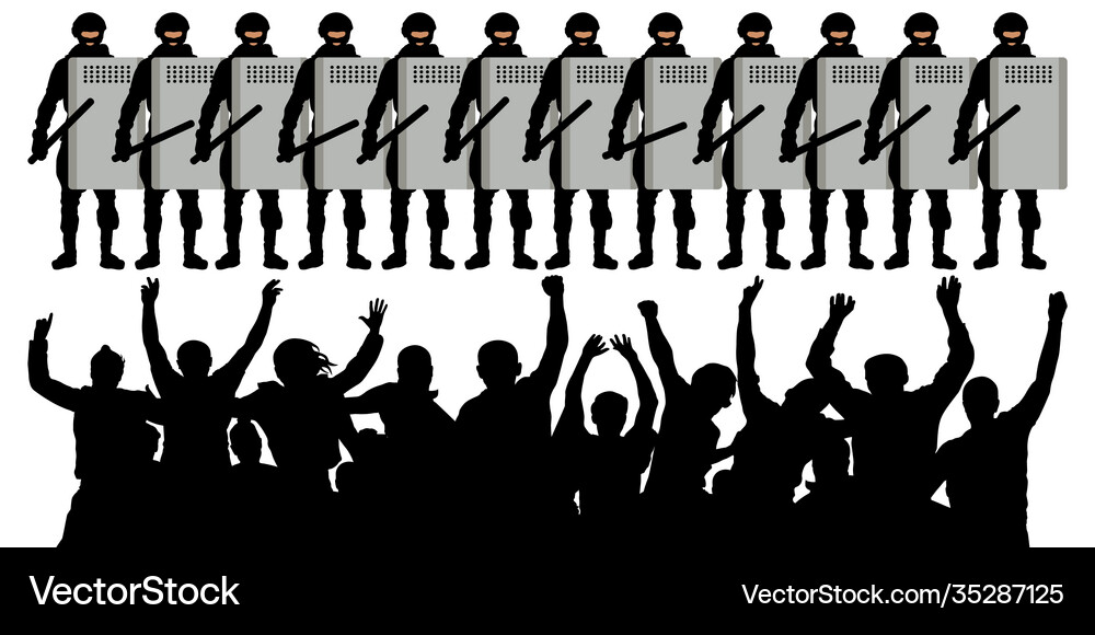 Confrontation crowd protesters riot police Vector Image