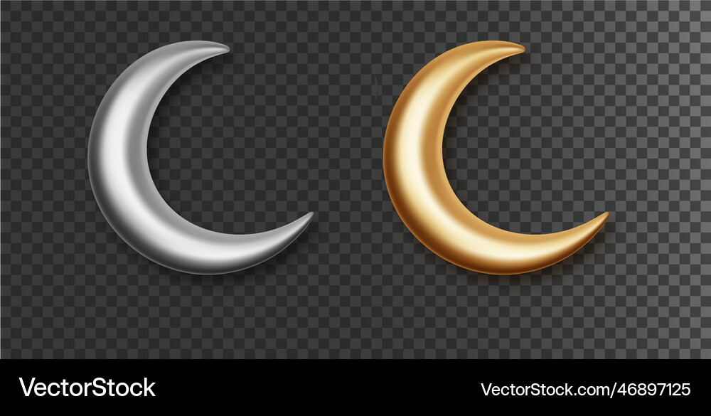 Crescent isolated thin month 3d golden and silver Vector Image