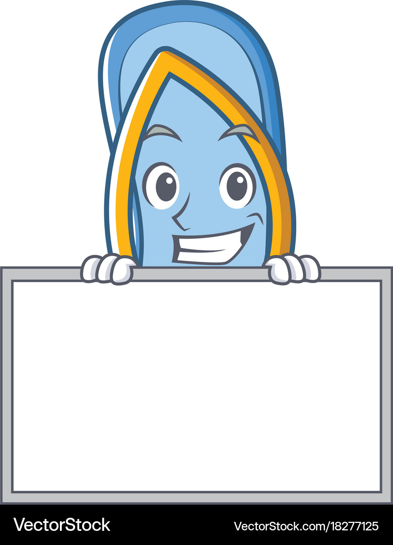 Grinning with board flip flops character cartoon Vector Image