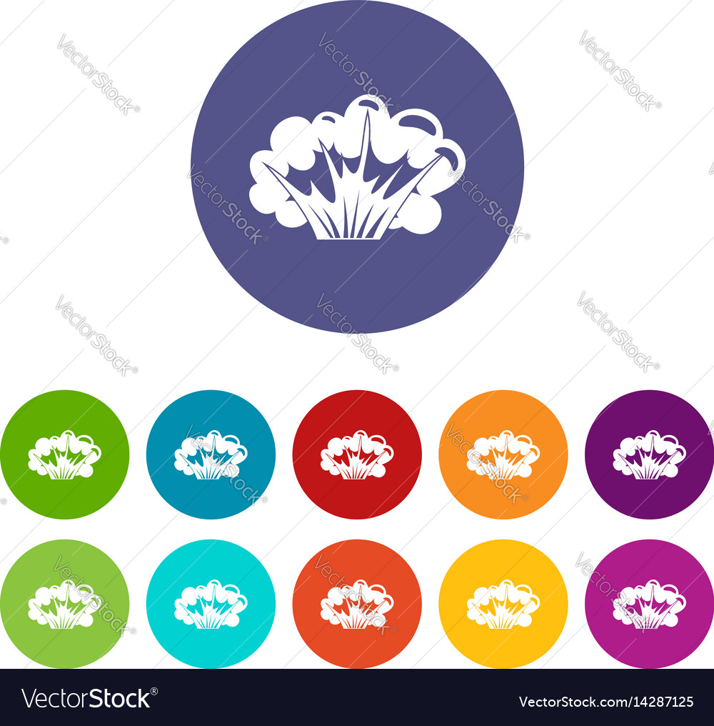 High powered explosion icons set flat Royalty Free Vector