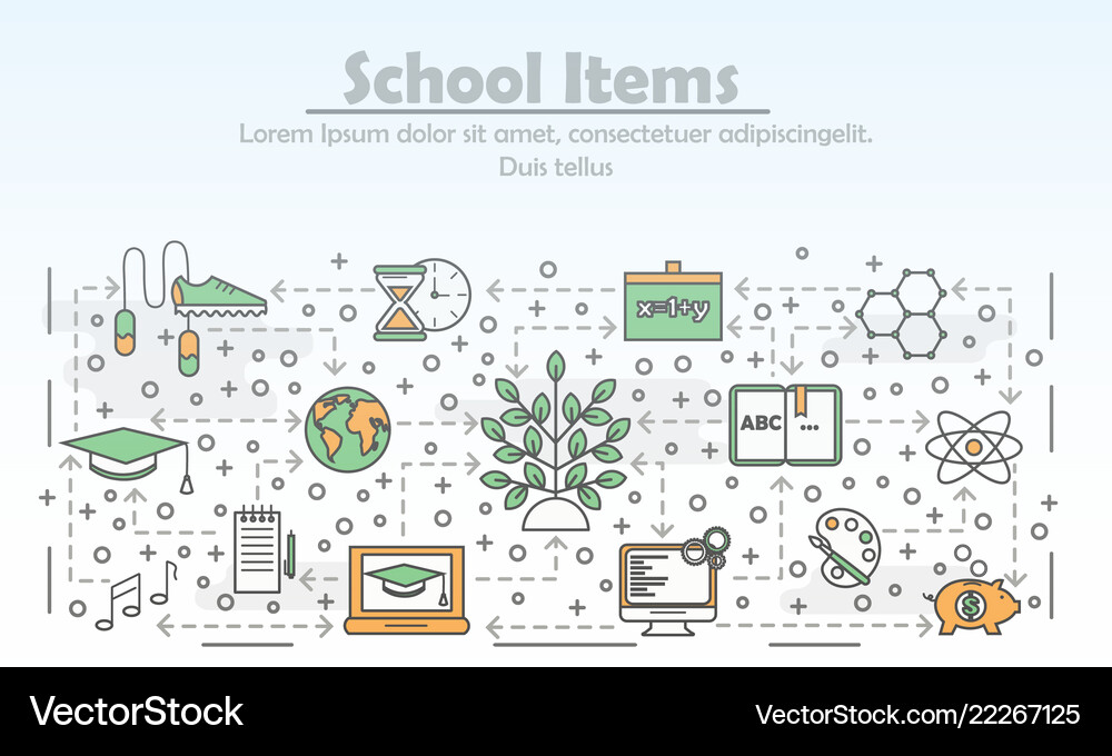Thin line art school poster banner template Vector Image