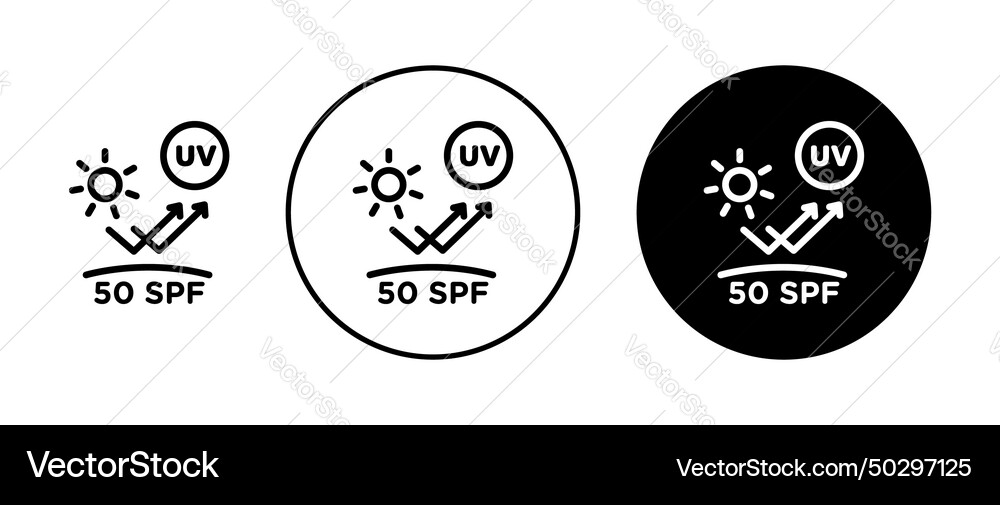 Uv spf 50 protect icon set sun screen protection Vector Image