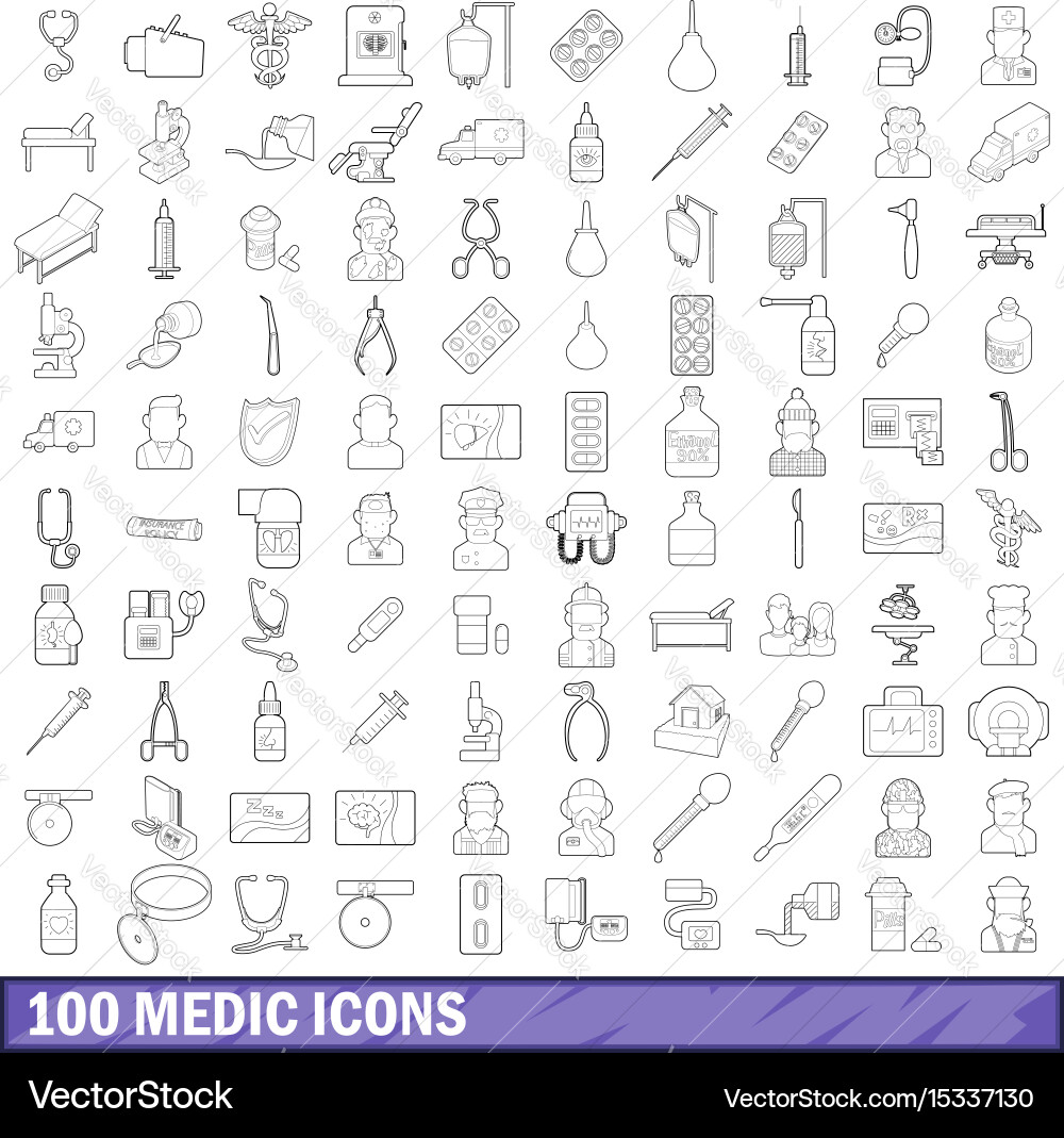 100 medic icons set outline style Royalty Free Vector Image