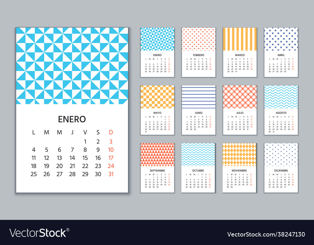 2021 spanish calendar wall calender with 12 month Vector Image