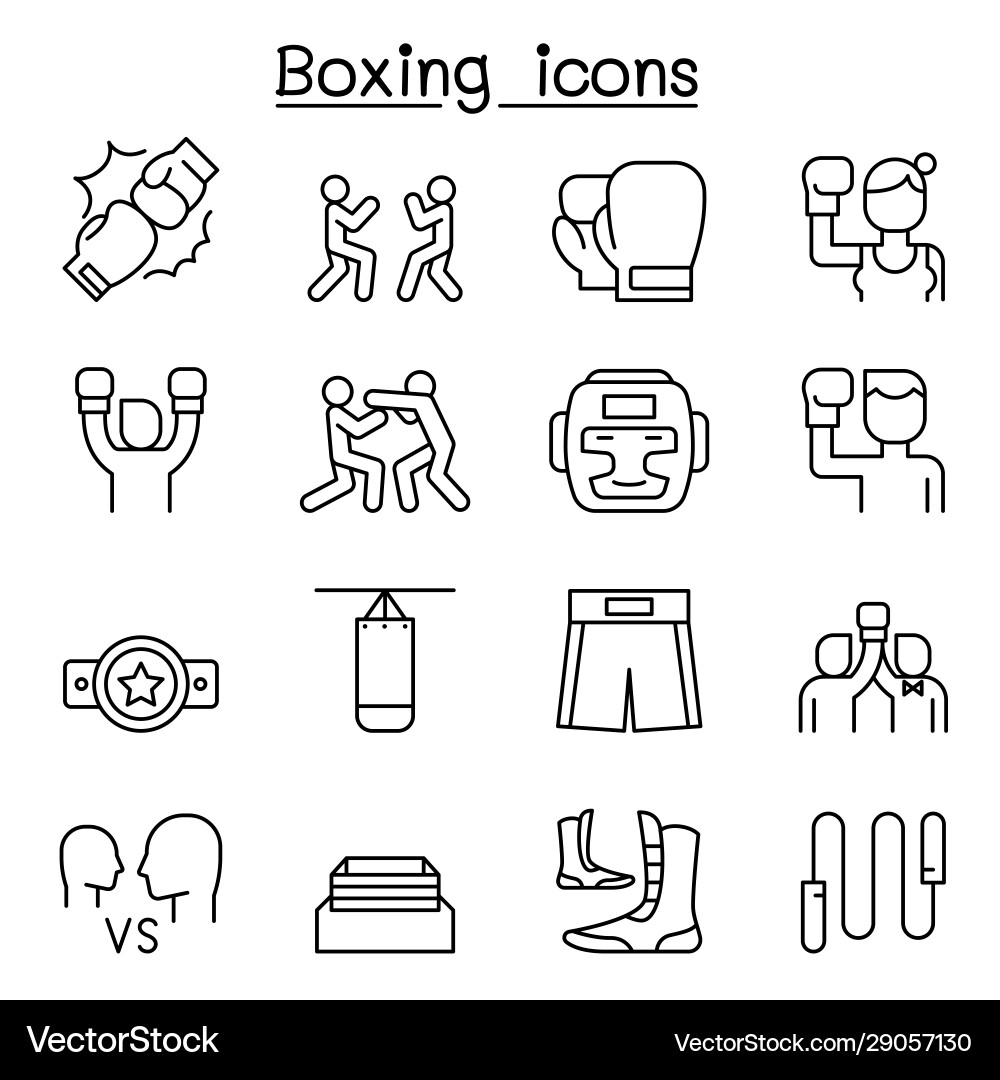 Boxing icon set in thin line style Royalty Free Vector Image
