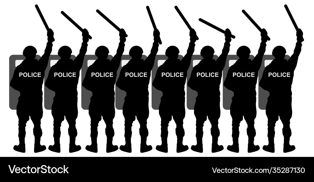 Crowd riot police special forces with shields Vector Image