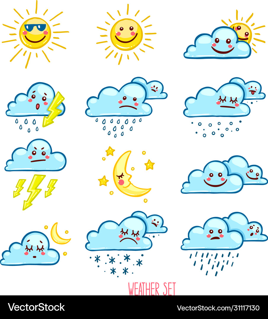 Cute weather icons Royalty Free Vector Image - VectorStock