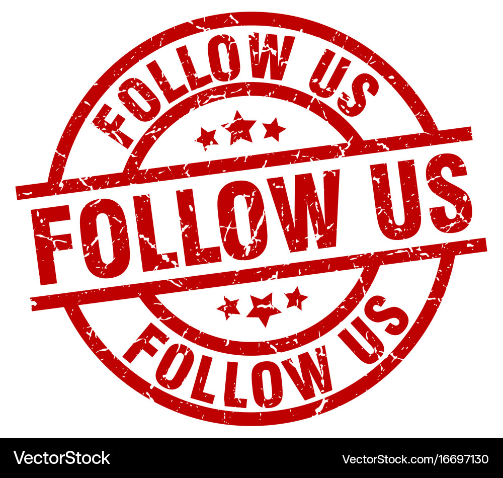 Follow us round red grunge stamp Royalty Free Vector Image
