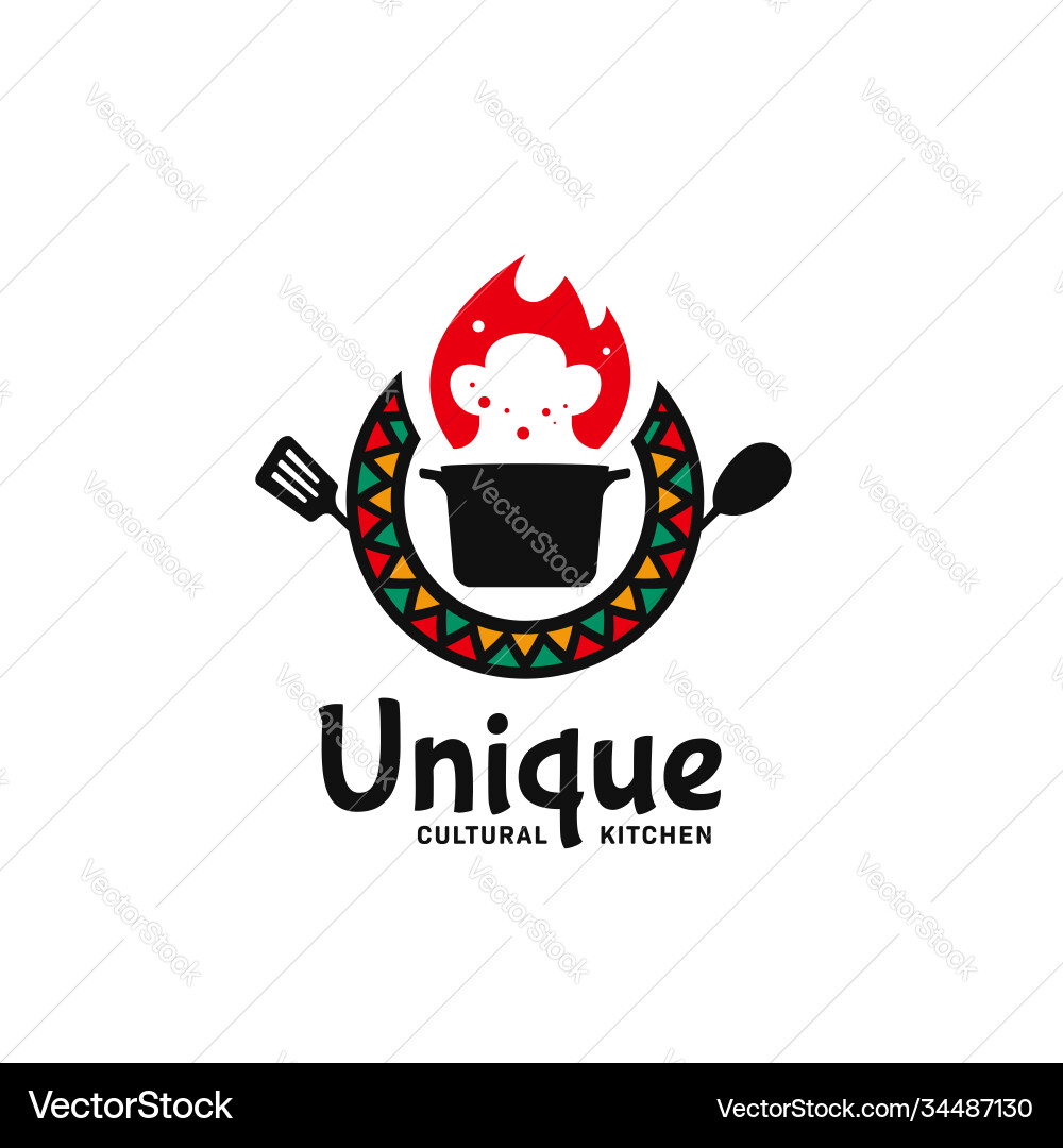 Unique cultural kitchen logo icon badge with hot Vector Image