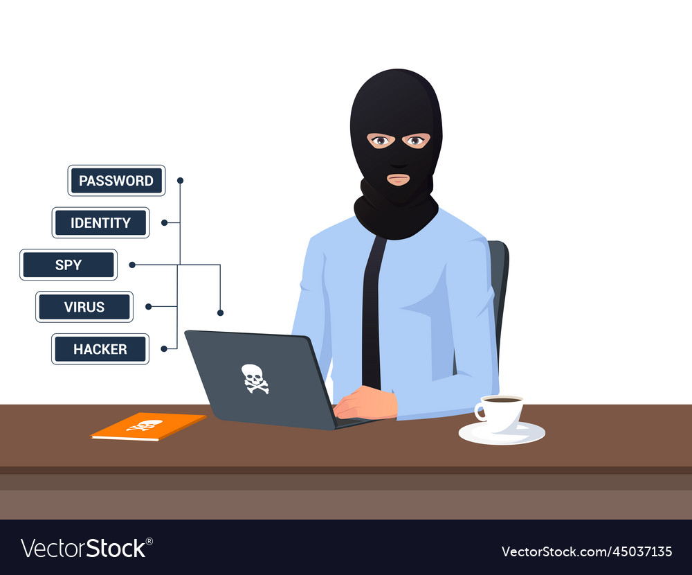 Anonymous hacker spy and data theft concept Vector Image Anonymous hacker spy and data theft concept Vector Image