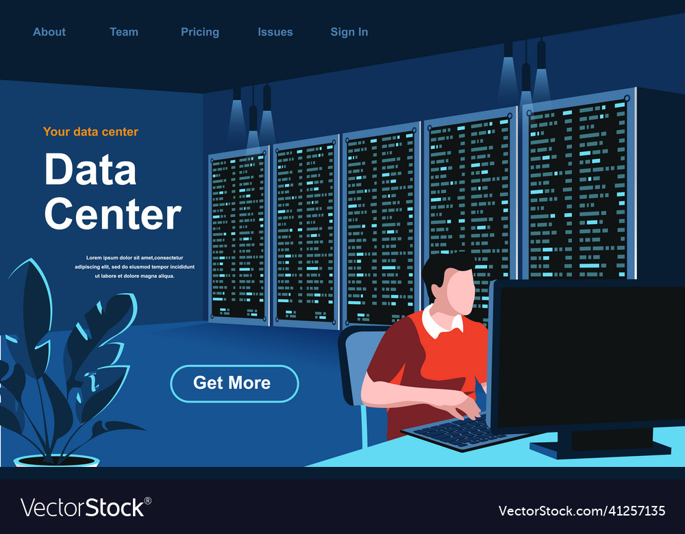Data center isometric landing page technician Vector Image