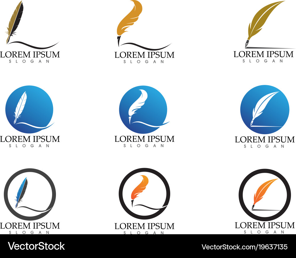 Feather pen write sign logo template app icons Vector Image