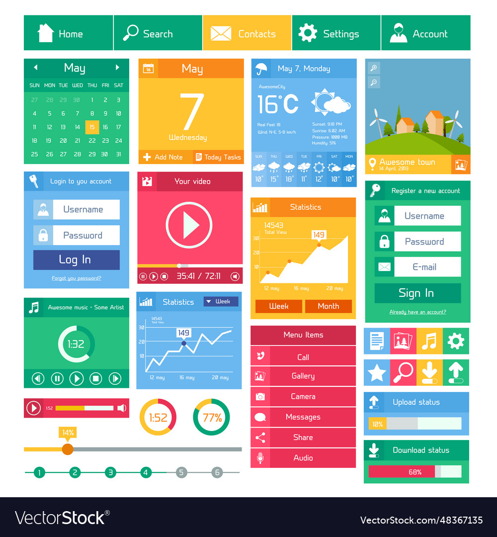 Flat user interface template Royalty Free Vector Image Flat user interface template Royalty Free Vector Image
