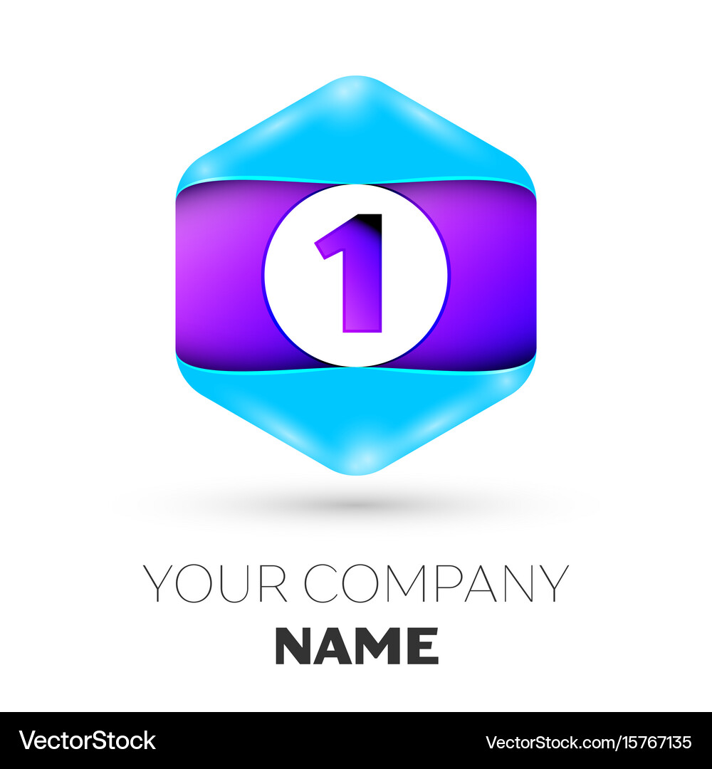 Number one symbol in colorful hexagonal Royalty Free Vector