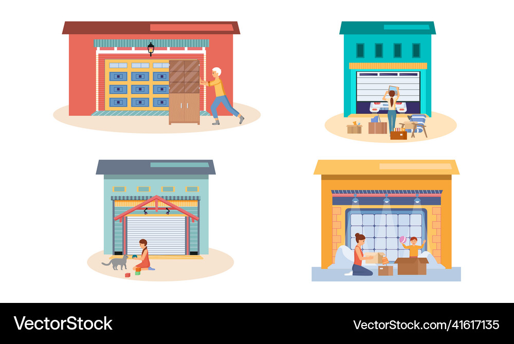 People chooses modern building to store things Vector Image