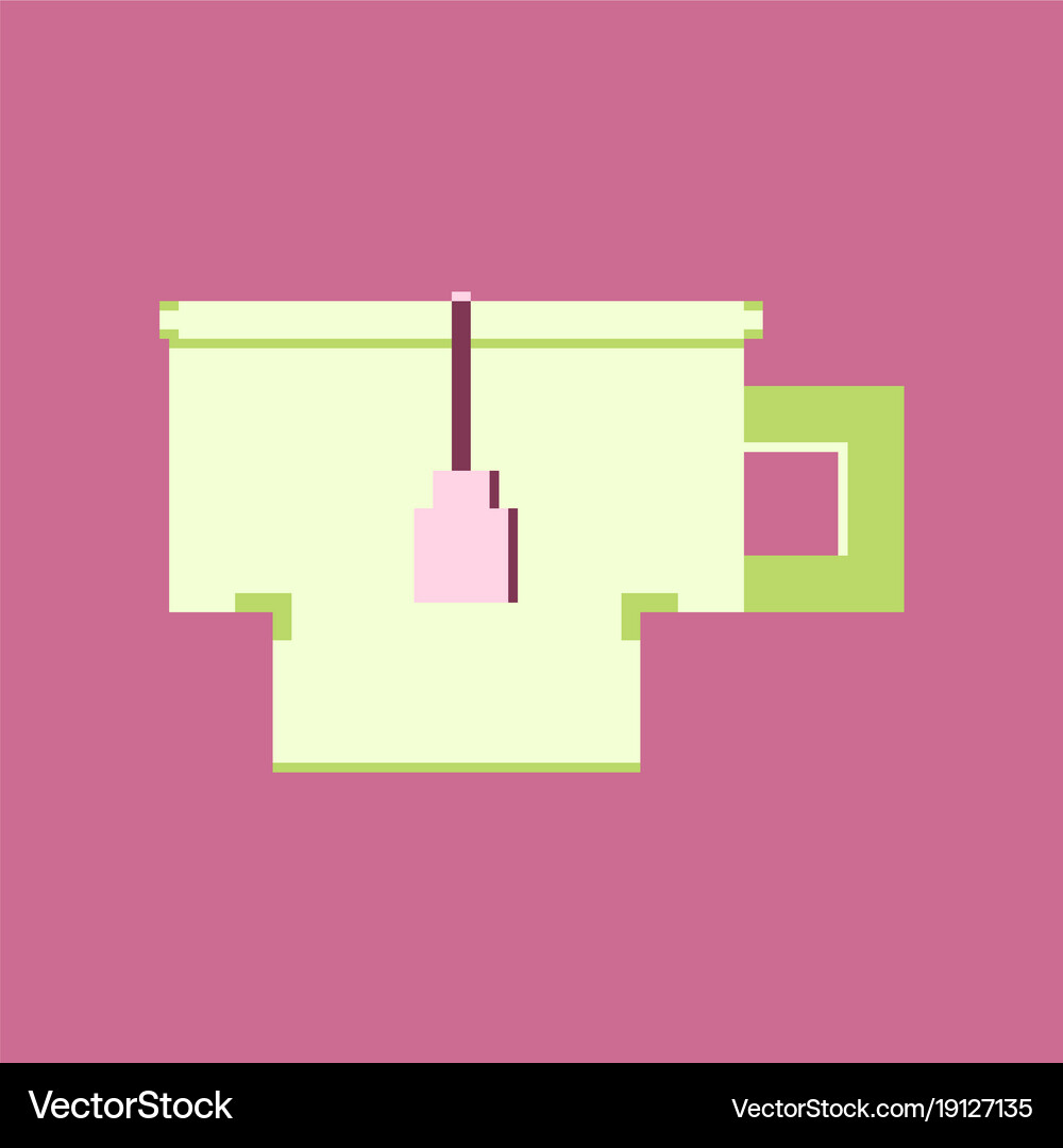 Pixel icon in flat style cup of tea Royalty Free Vector