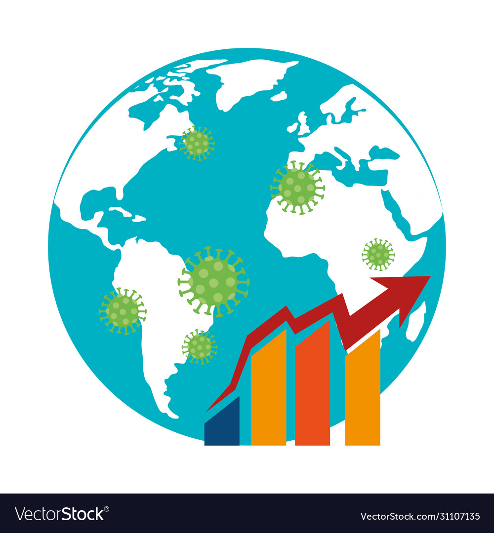 Planet earth with covid19 particles and statistics