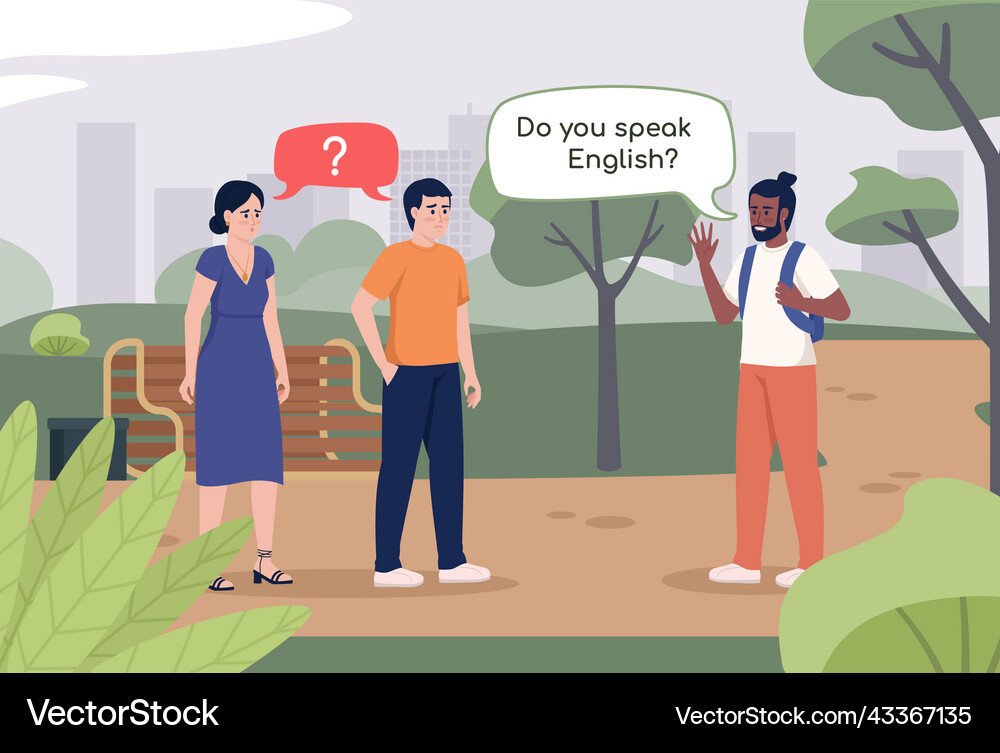 Traveler trying to communicate with foreign Vector Image