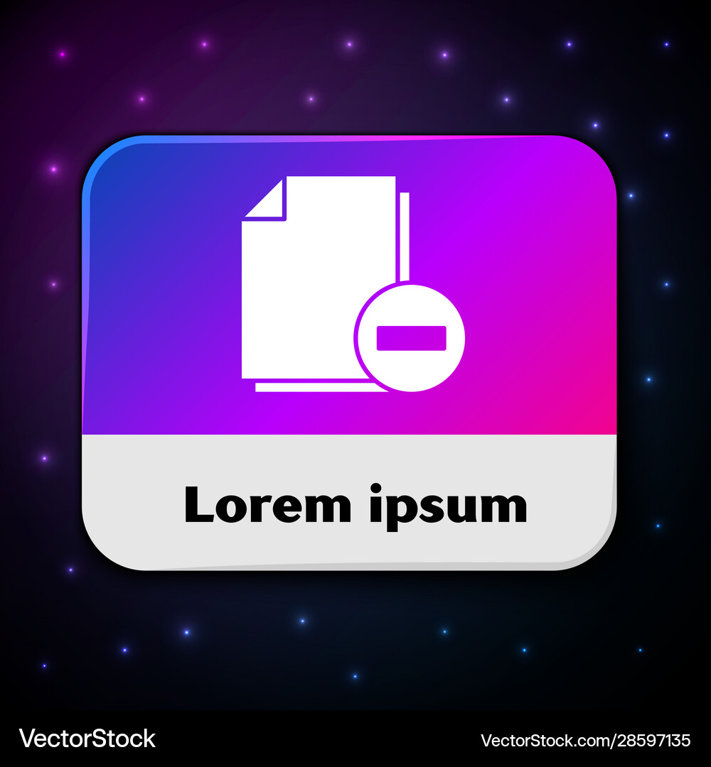 White document with minus icon isolated on black Vector Image