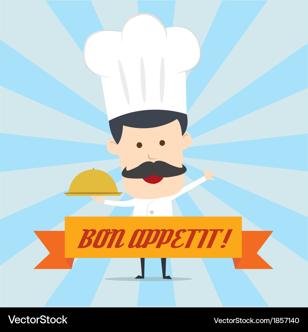 Chef serving food in the dish Royalty Free Vector Image