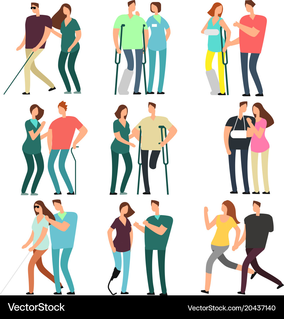 Disabled people with caring friends handicapped Vector Image