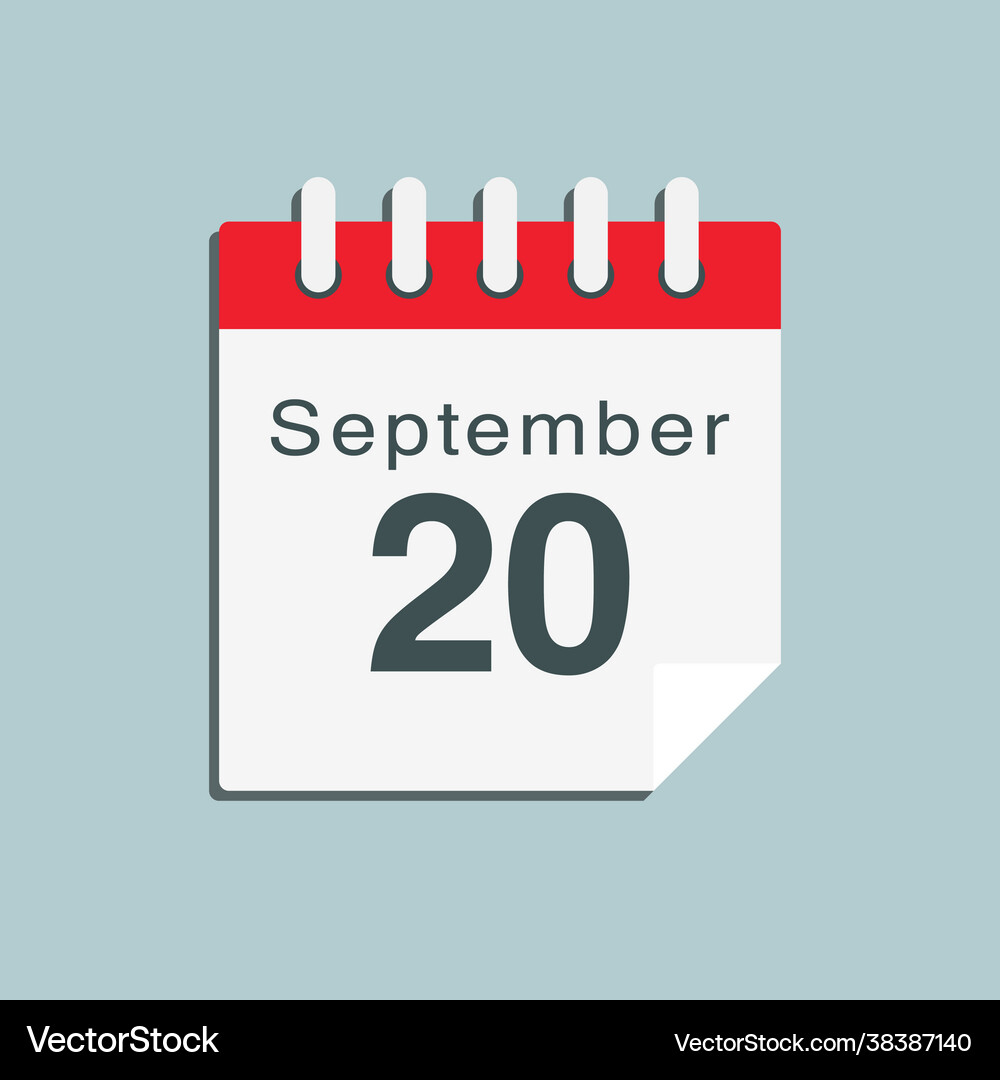 Icon day date 20 september template calendar page Vector Image