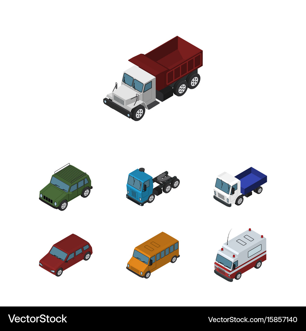 Isometric car set armored lorry freight and Vector Image