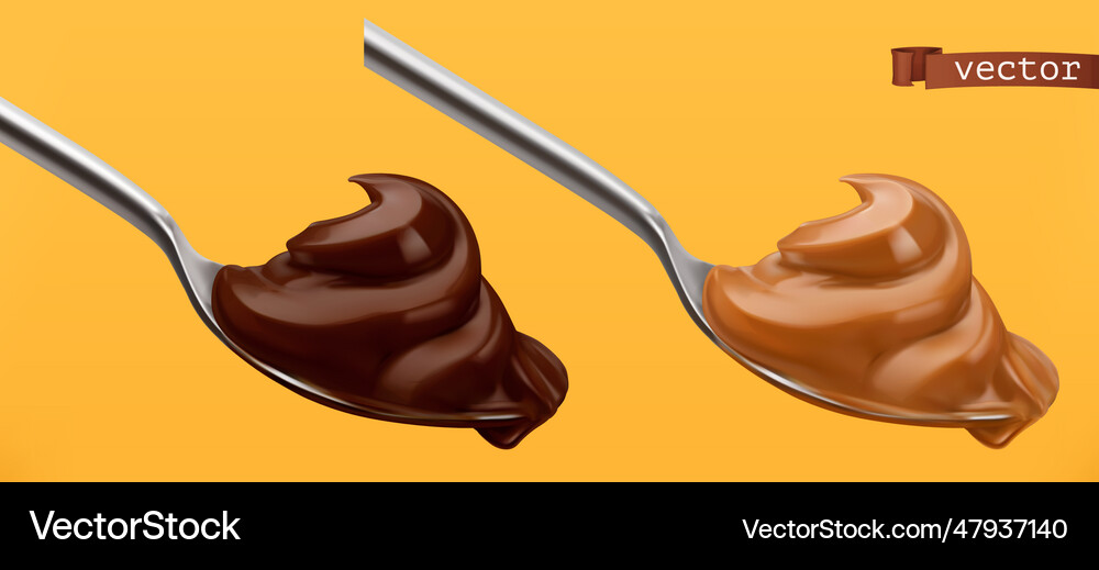 Spoon with chocolate and caramel 3d realistic icon