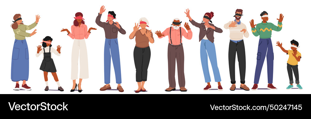 Blindfolded male and female characters navigate Vector Image