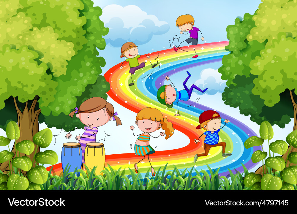 Children and rainbow Royalty Free Vector Image