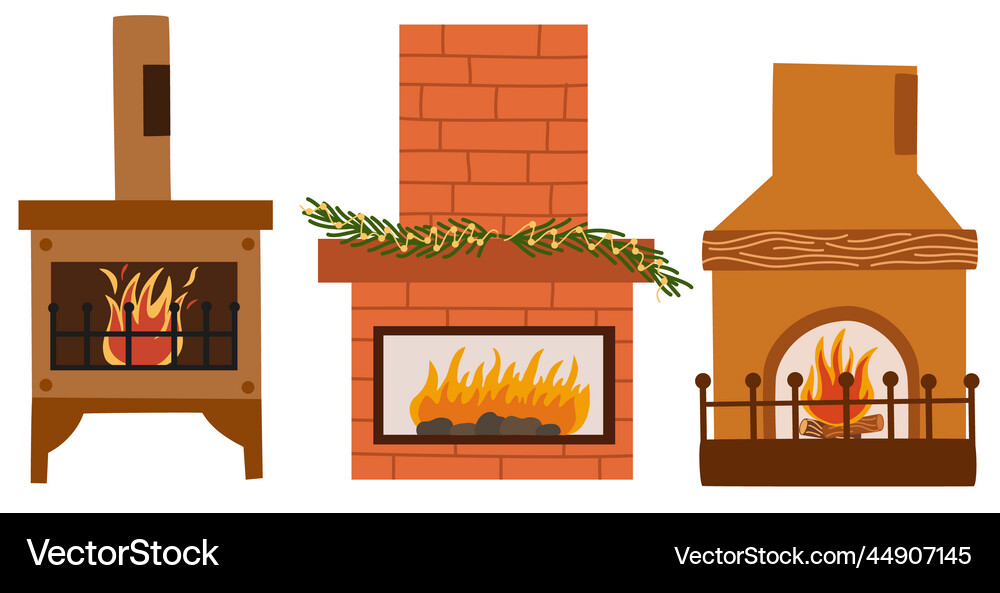 Christmas fireplace collection home fireplaces Vector Image