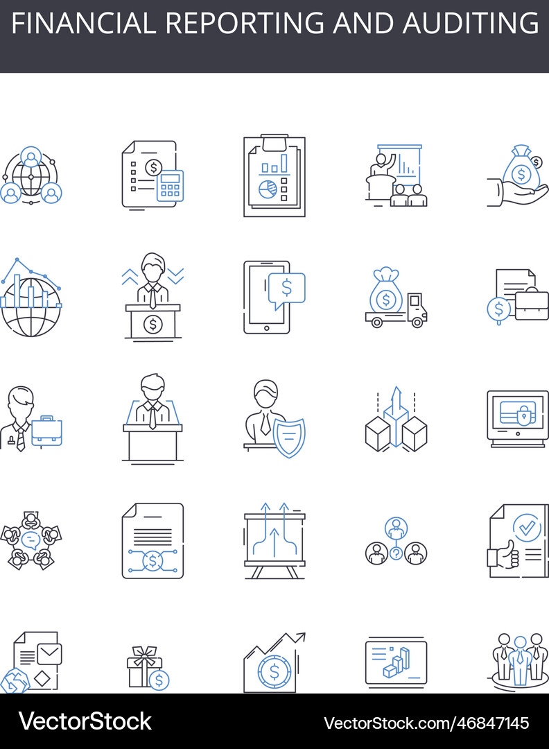 Financial reporting and auditing line icons Vector Image