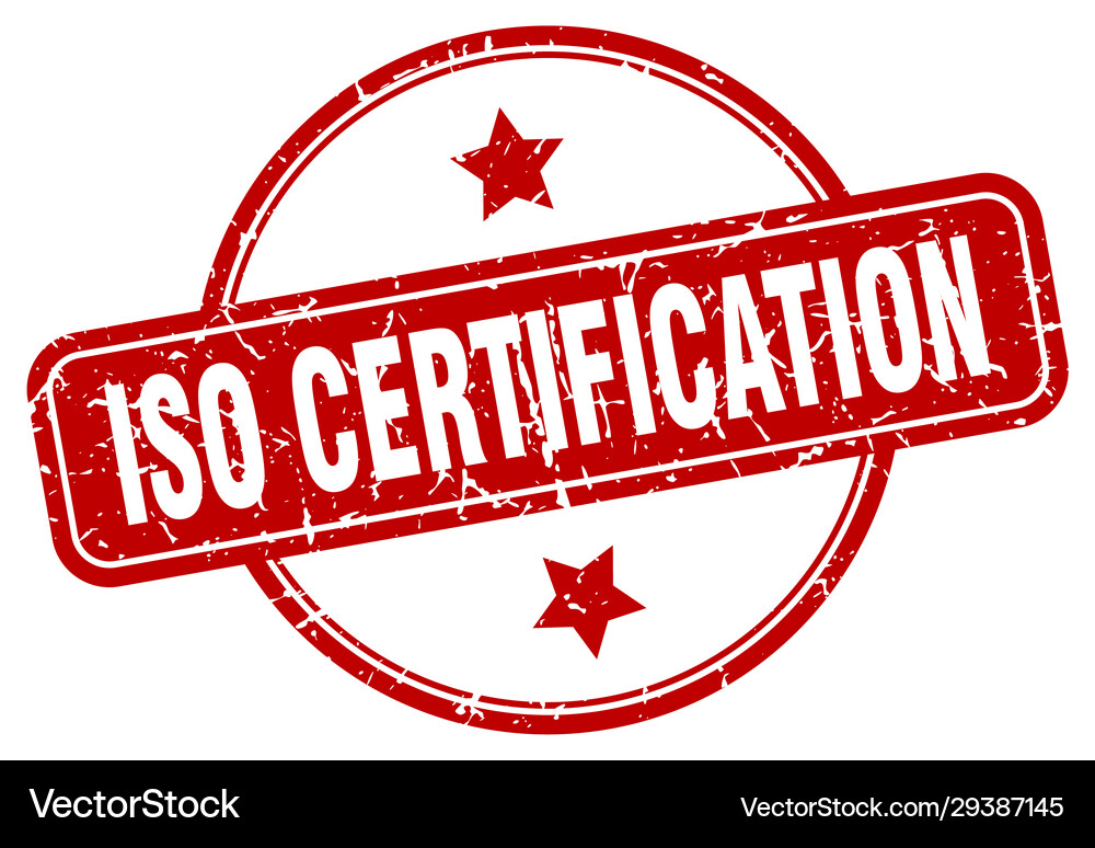 Iso certification stamp round Royalty Free Vector Image