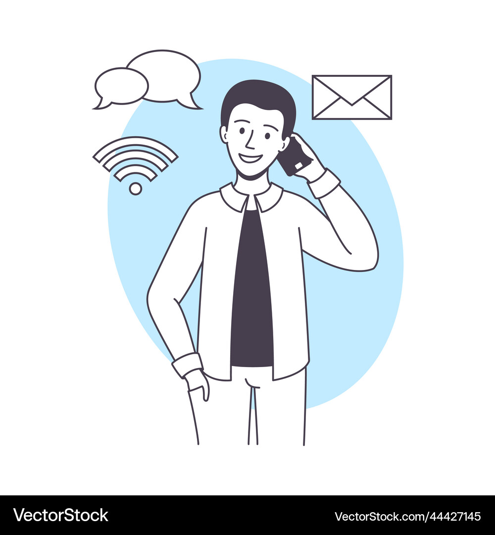 Man blogger character with smartphone speaking Vector Image