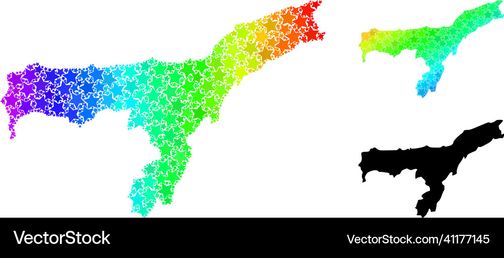Rainbow gradient starred mosaic map of assam state