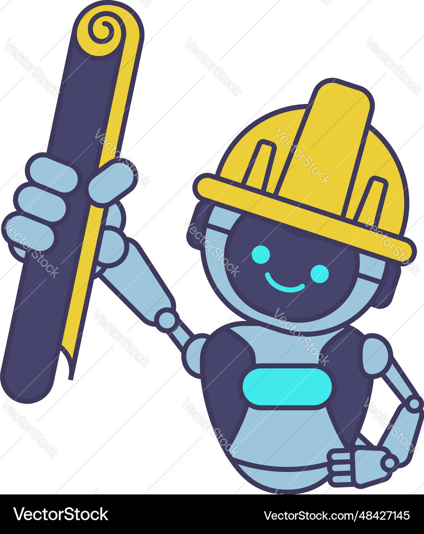 Robot holding blueprint paper mascot Royalty Free Vector