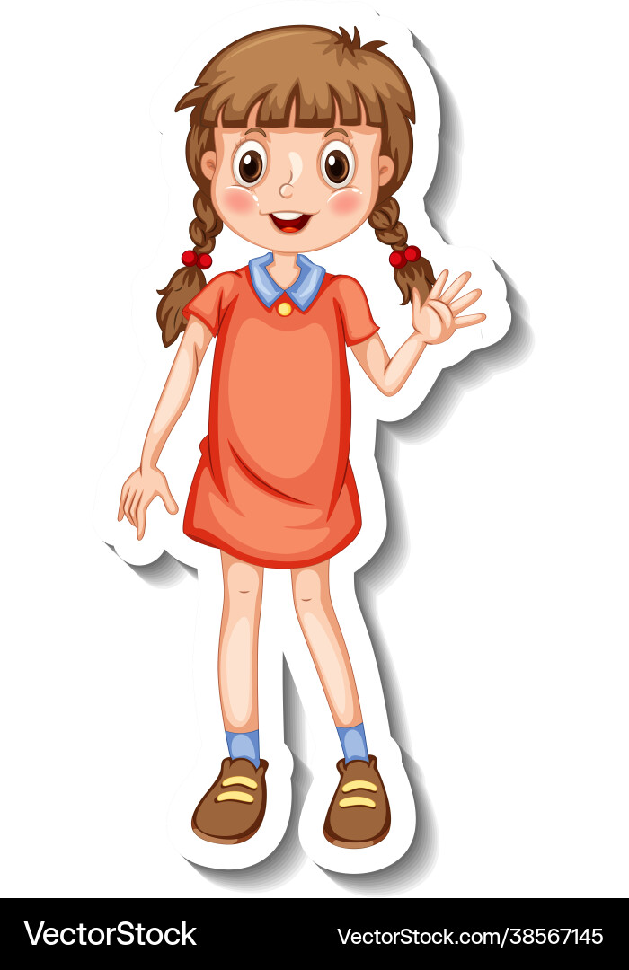 Sticker template with a girl in standing posing Vector Image
