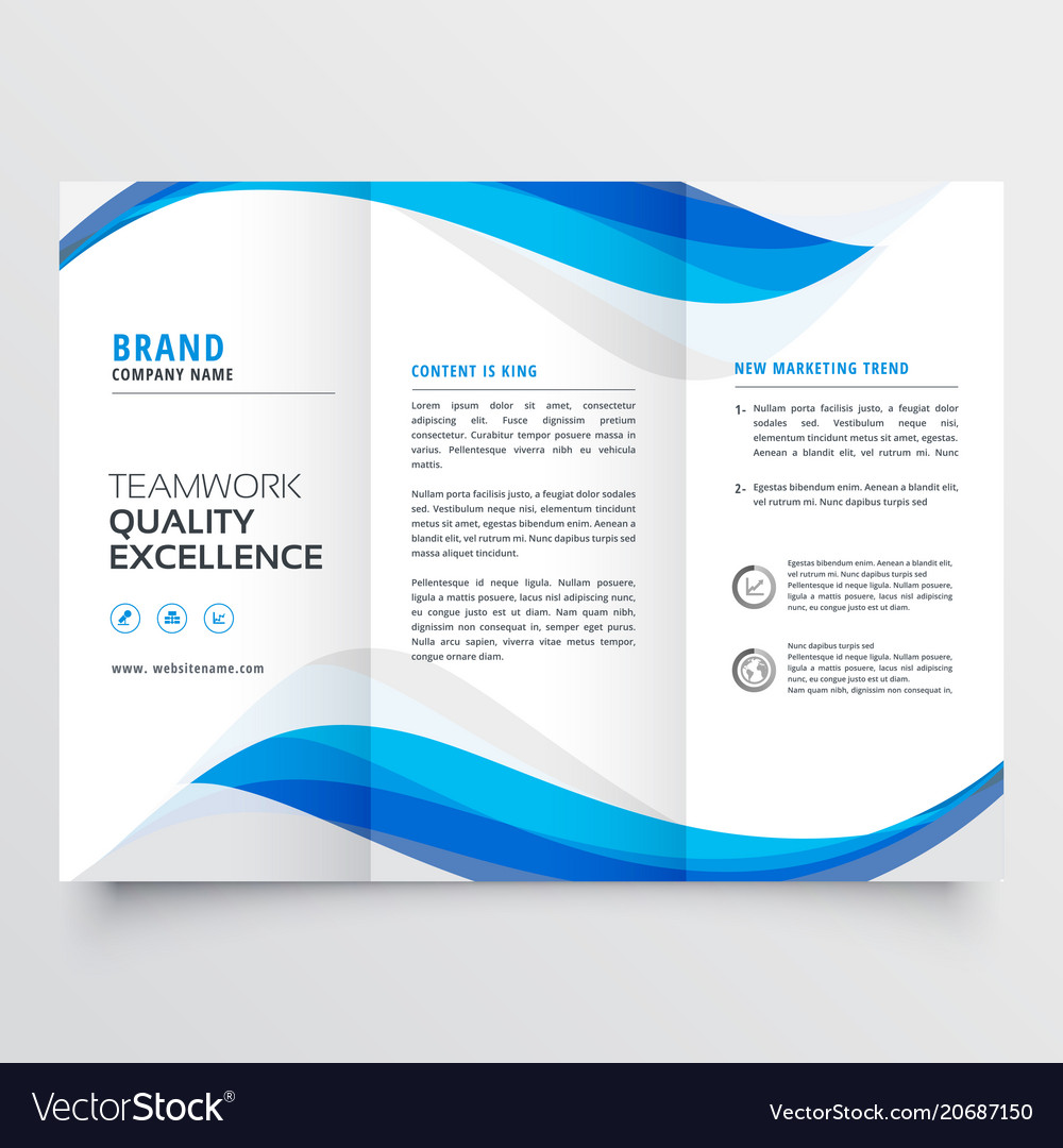 Blue Wavy Business Trifold Brochure Template Vector Image