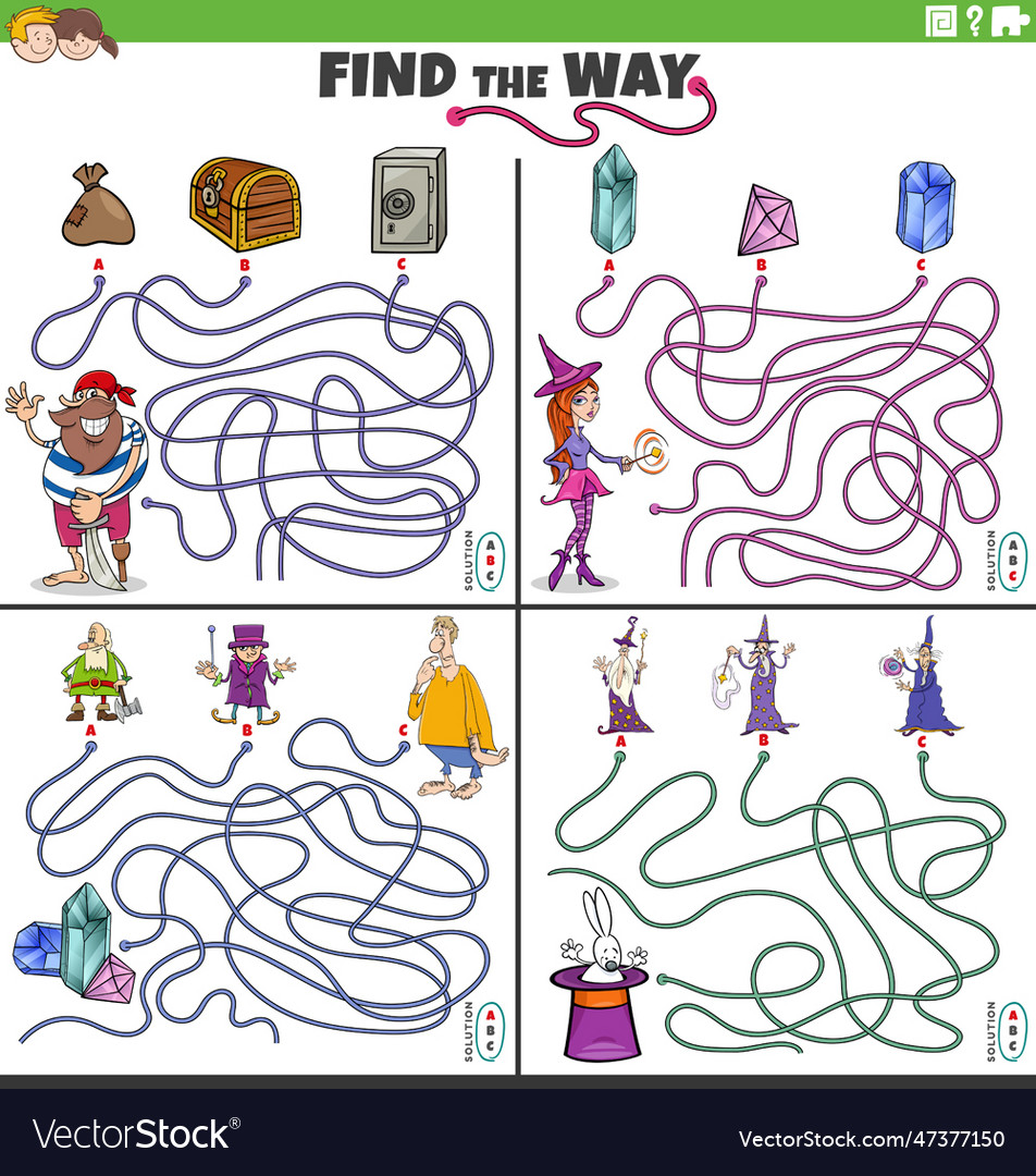 Find the way maze activities set with funny Vector Image