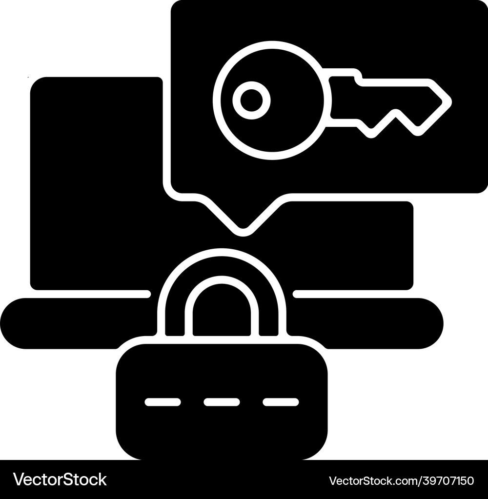 Laptop password requirement black glyph icon Vector Image