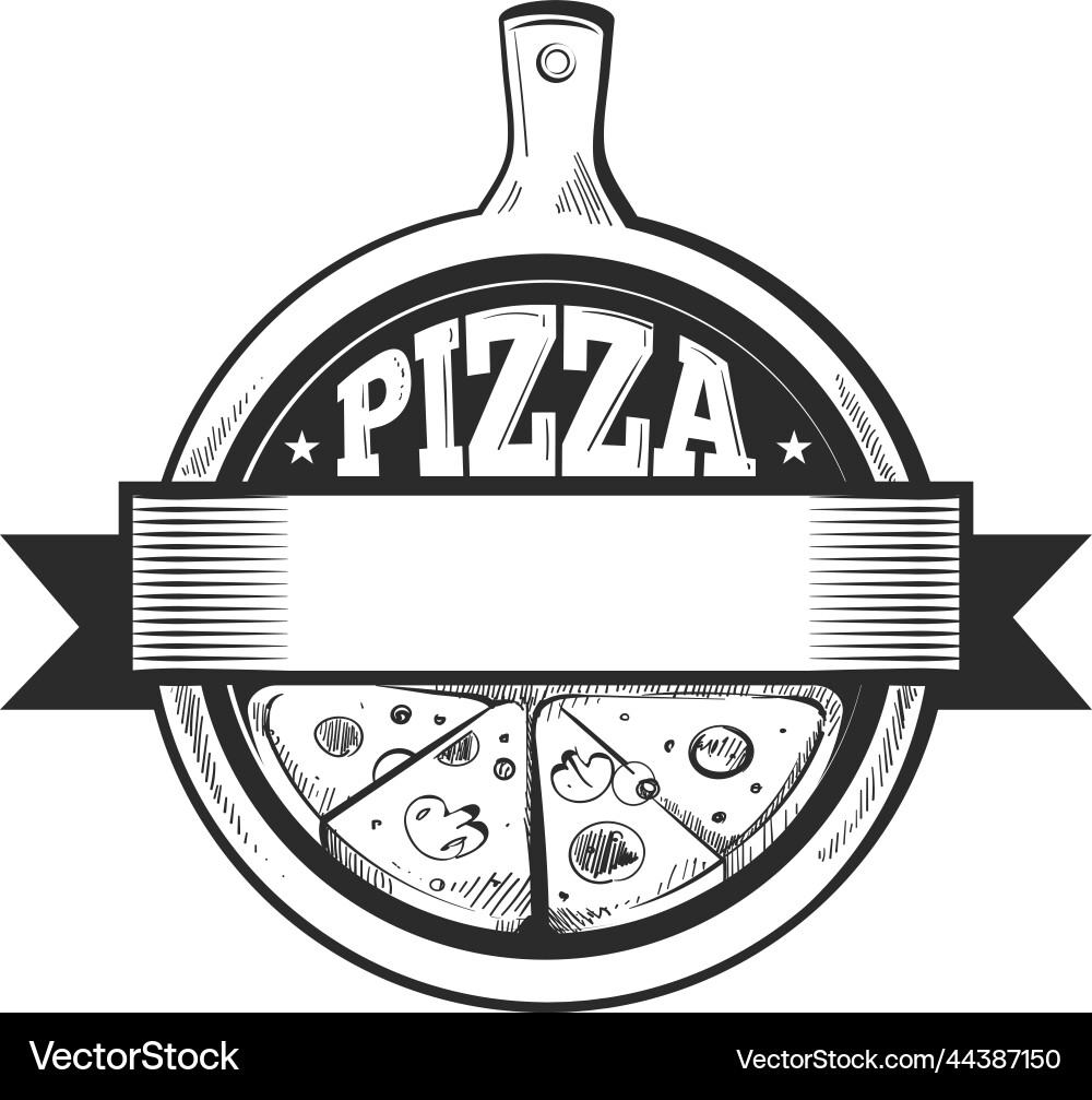 Pizza cafe logo template retro engraving emblem Vector Image