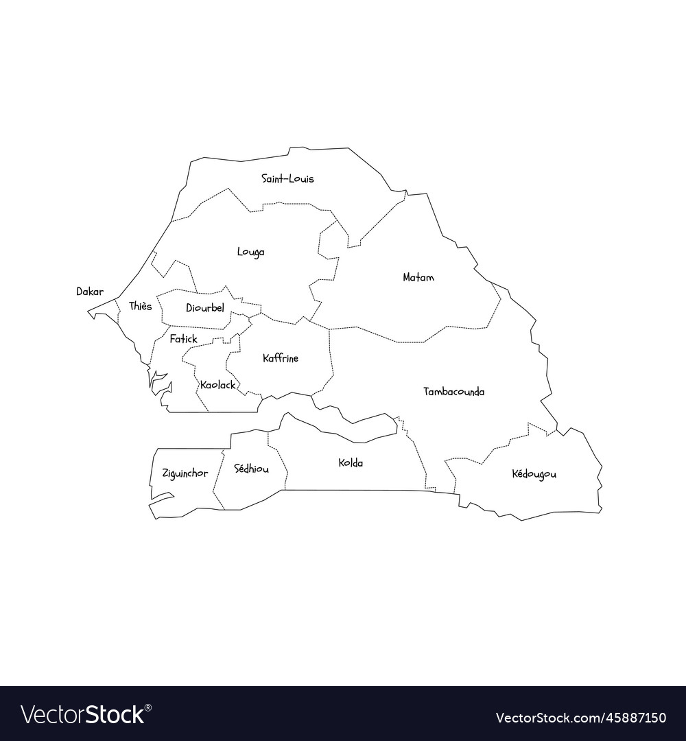 Senegal political map of administrative divisions Vector Image