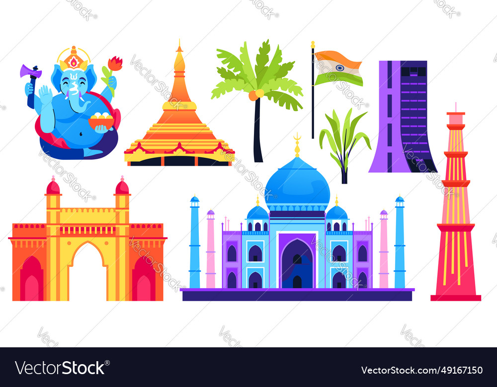 Welcome To India Flat Design Style Objects Set Vector Image