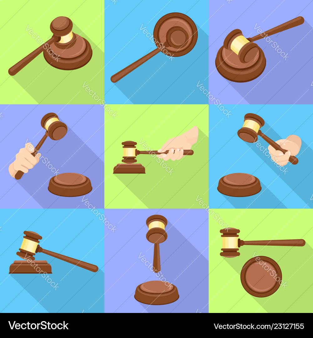 Judge hammer icon set flat style Royalty Free Vector Image