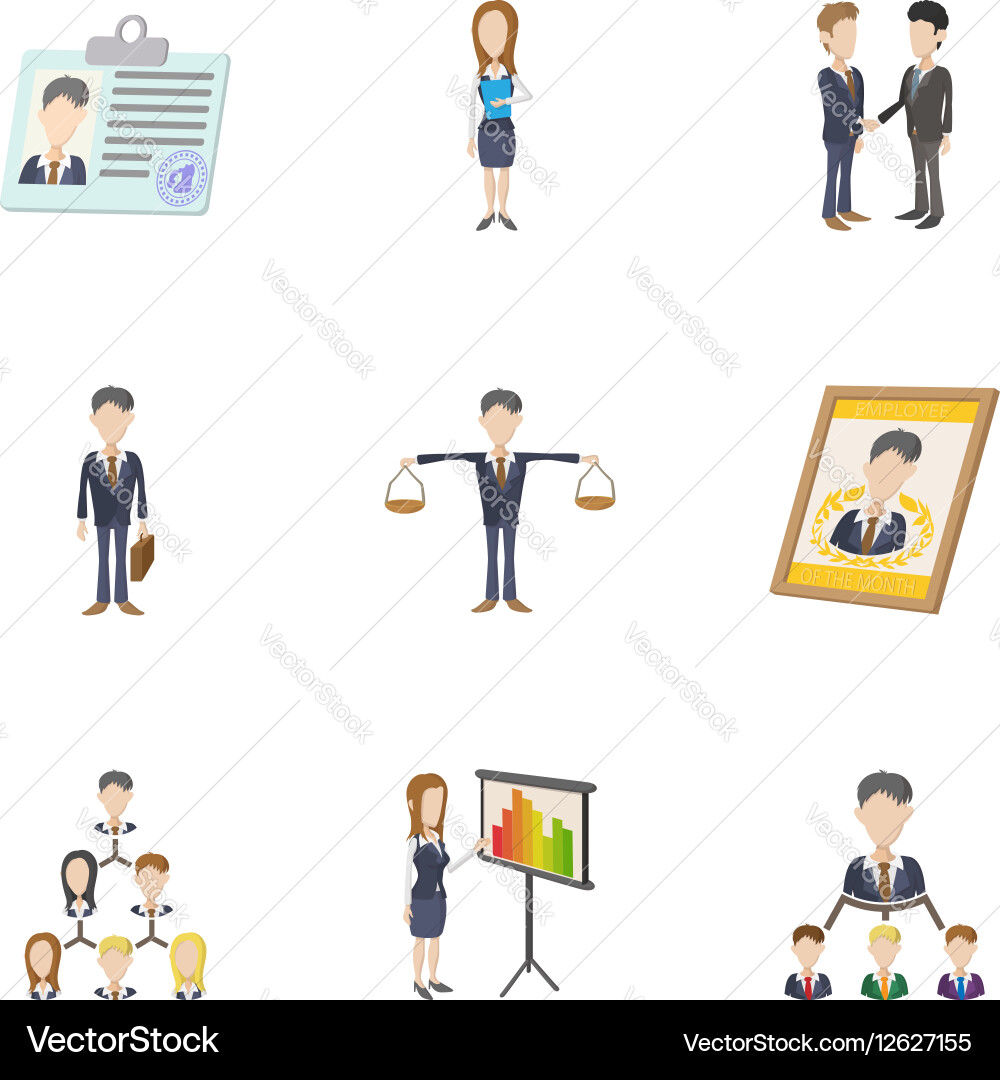 Management icons set cartoon style Royalty Free Vector Image