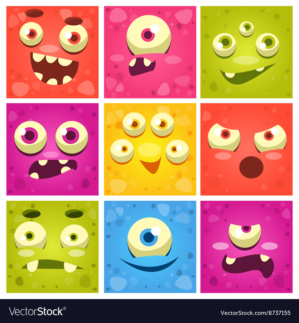 Monster faces set Royalty Free Vector Image - VectorStock