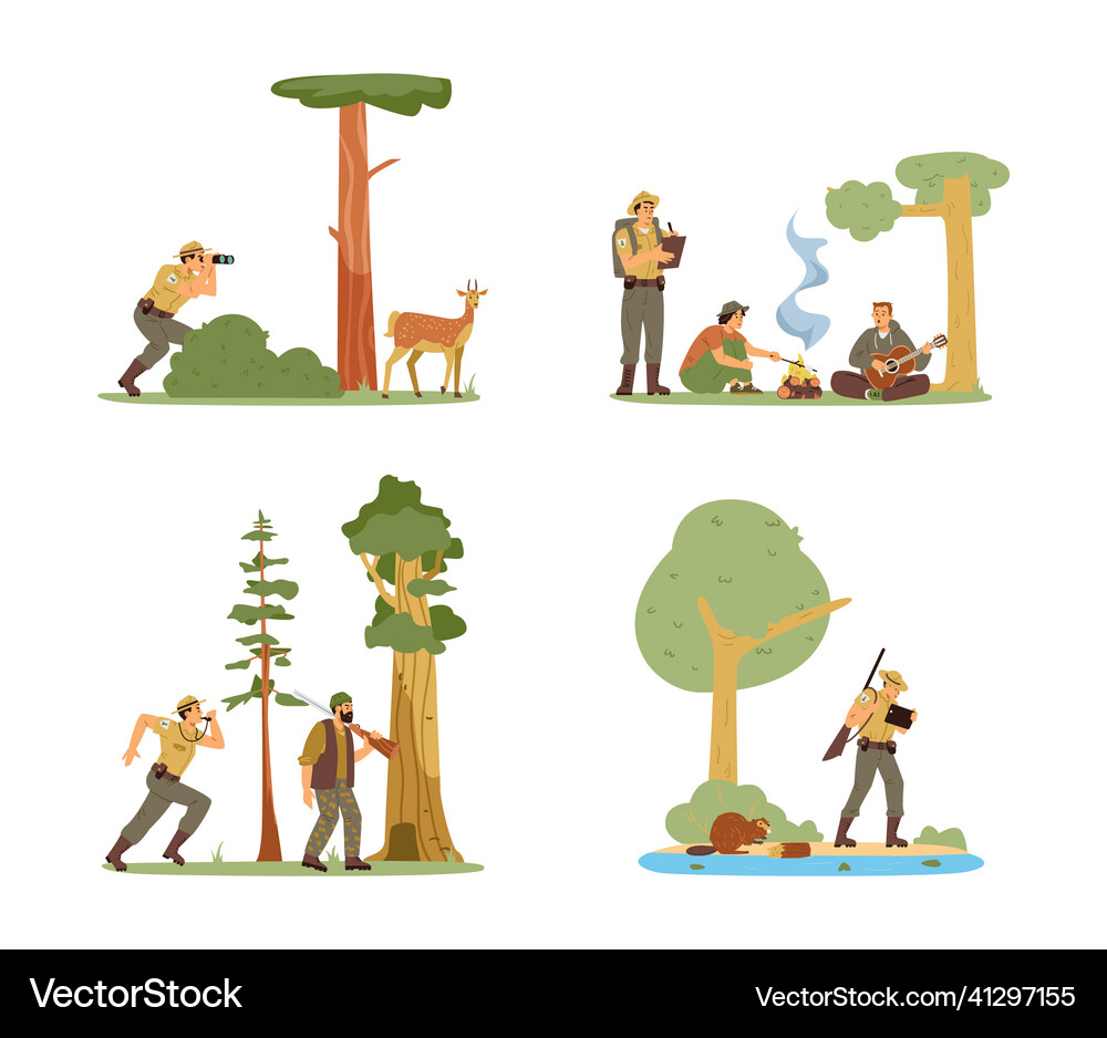 Ranger protects forest land from poachers flat Vector Image