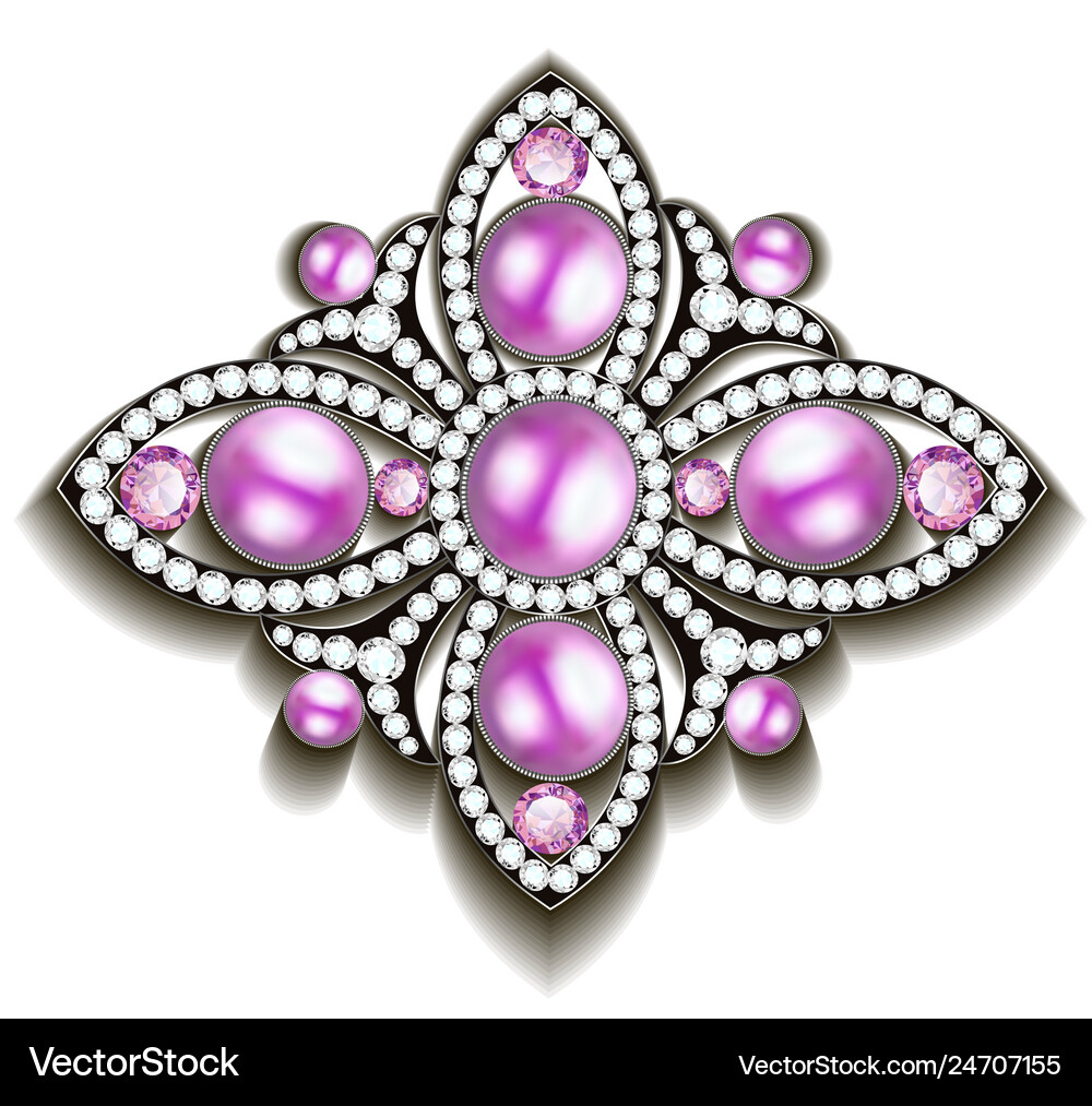 Silver brooch with pink pearls Royalty Free Vector Image