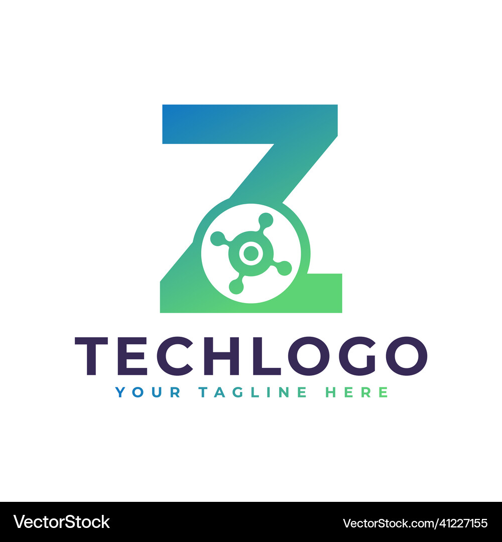 Tech letter z logo green geometric shape with dot Vector Image
