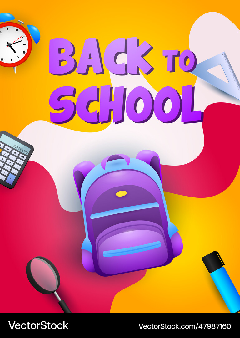 Back to school poster design purple backpack Vector Image